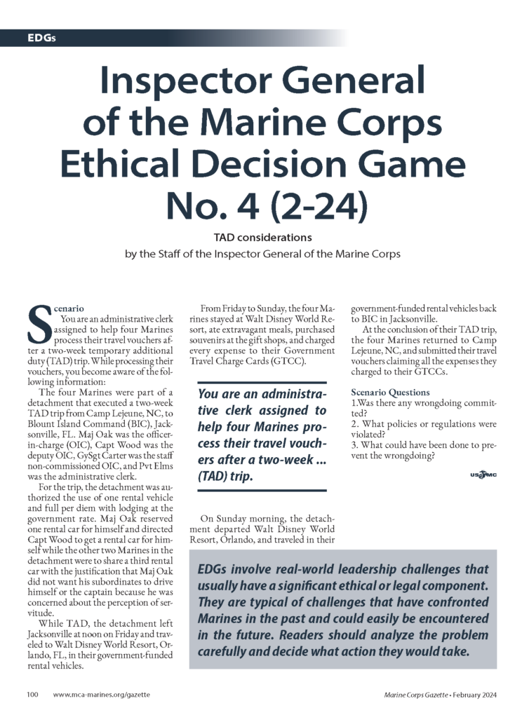 Ethical Decision Games - Marine Corps Association