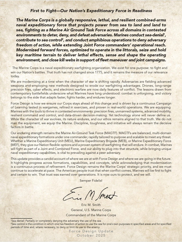 Force Design Update: October 2025 - Marine Corps Association