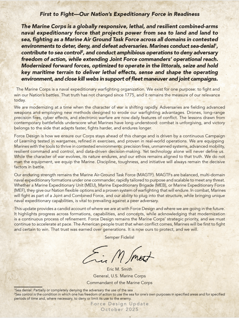 Force Design Update: October 2025 - Marine Corps Association